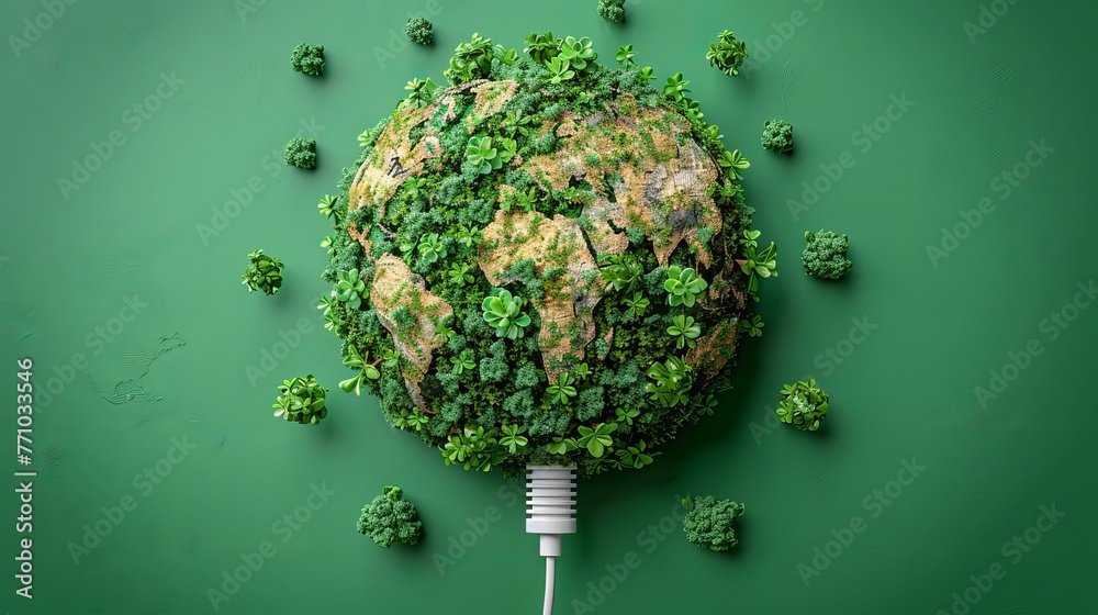 Continuous line art green energy plug concept. Sustainable power ...