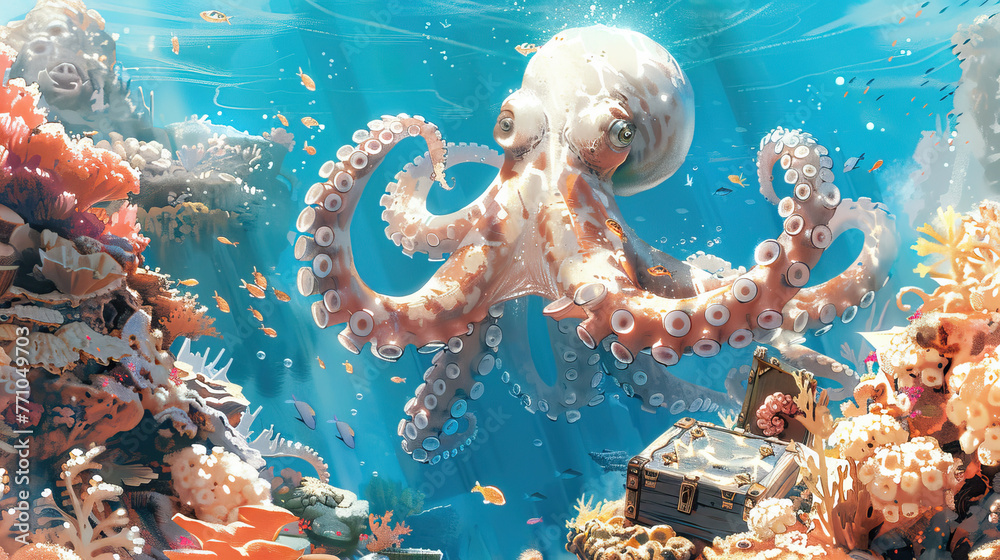 In a lively underwater world, an animated octopus becomes the guardian ...