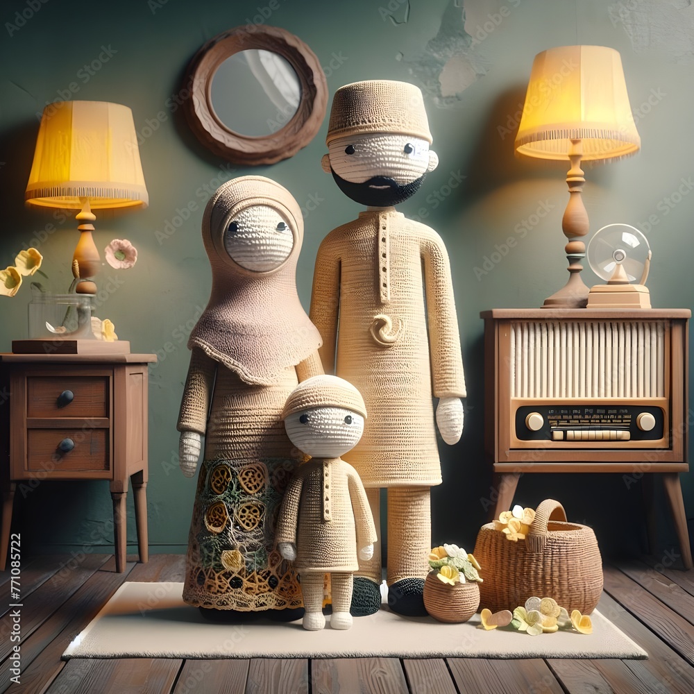 ai generated 3d realistic Moslem family couple doll Crochets figure ...