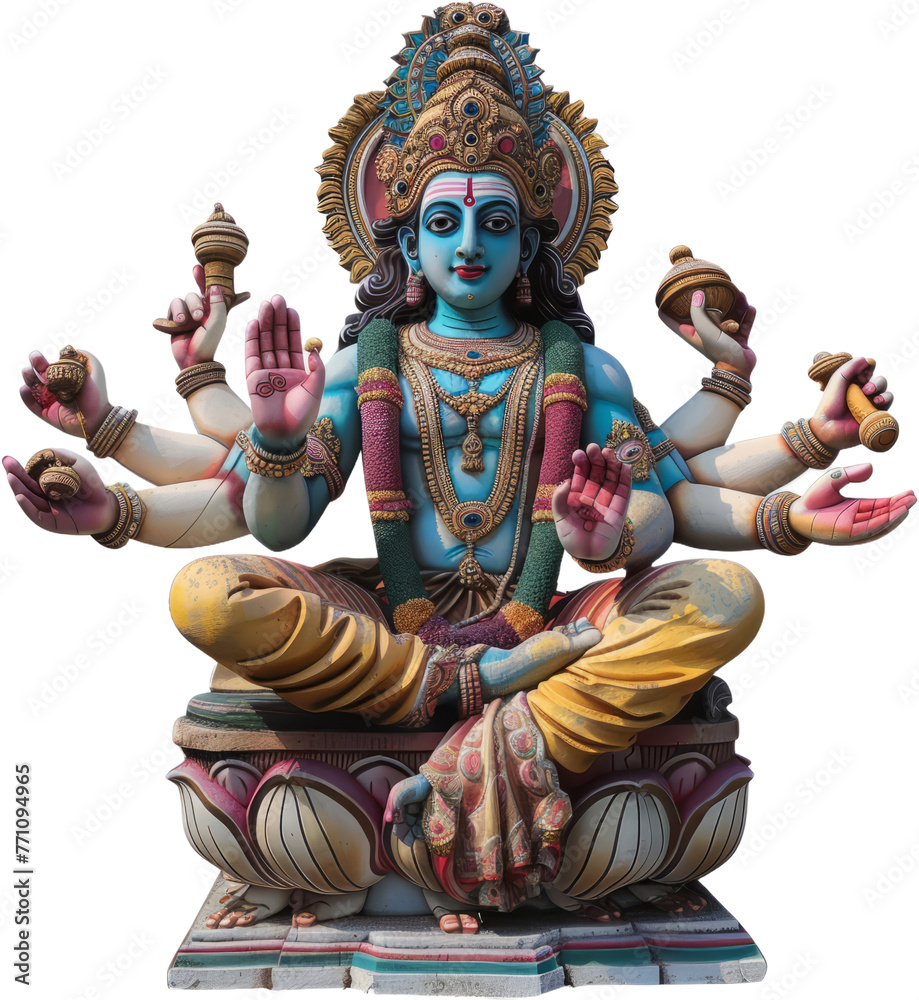Vishnu Winged deity figure in Hindu mythology with diya and damaru cut ...