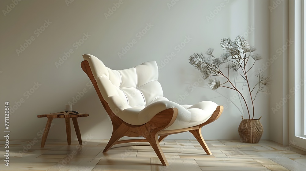 white backgroud,he lounge chair is made from a wooden frame ...