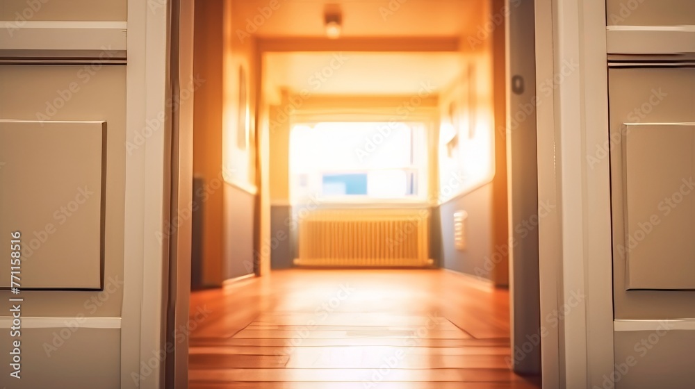 Abstract blur image of Window Door and corridor with boken for ...