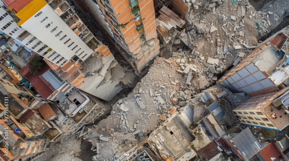 Buildings and structures teeter perilously on the edge of massive ...