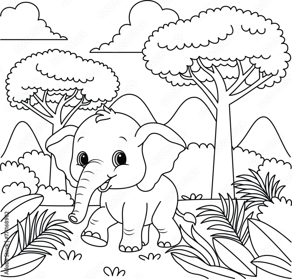 Cute kawaii Elephant cartoon character in the forest background ...