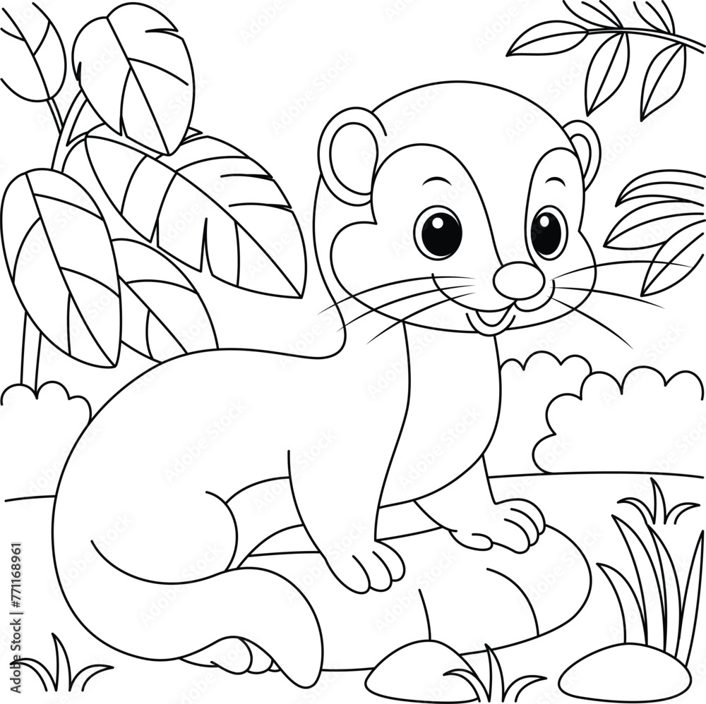 Cute kawaii ratel cartoon character in the forest background coloring ...