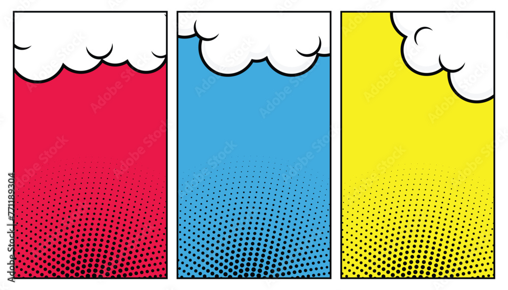 Colorful blank comic background set with halftone. empty dialog ...