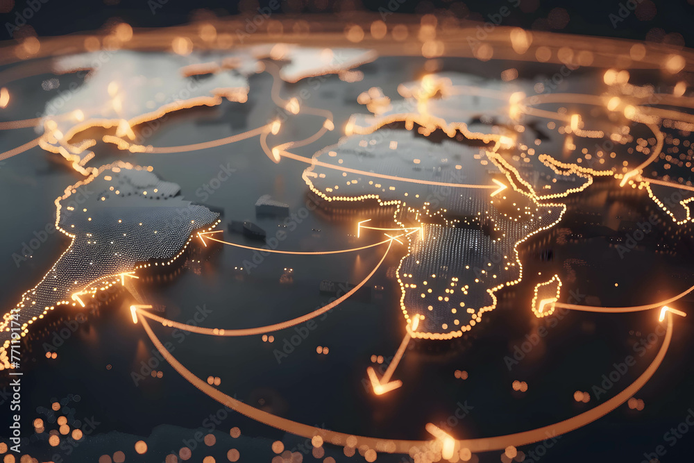 world map with arrows around it, representing global trade and business ...