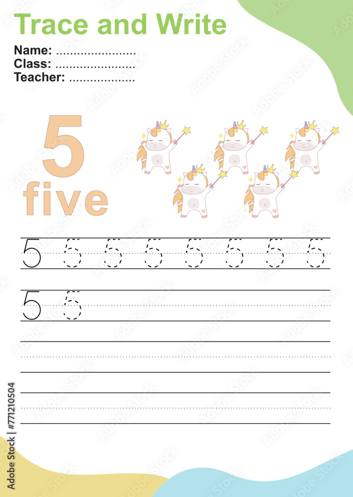 Trace and write number for children. Exercise for children to recognize ...