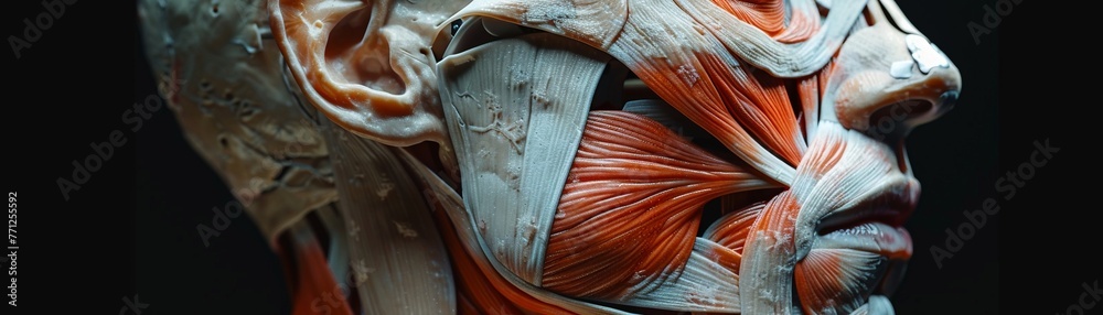 Anatomical render of face muscles during expressions, detailed cross ...