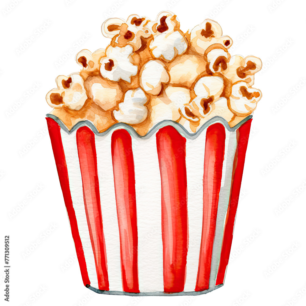 AI-generated watercolor Popcorn bucket clip art illustration. Isolated ...