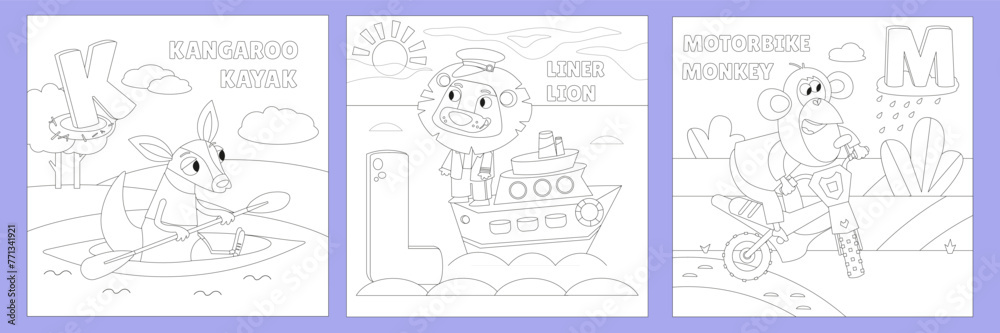 Cute monkey on motorbike. Transport and animals. Coloring page ...