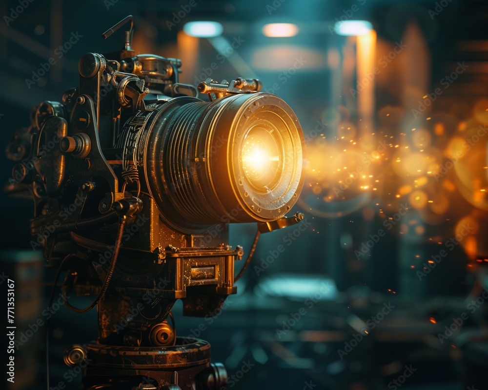 Vintage projector light, closeup, nostalgia for a classic film industry ...