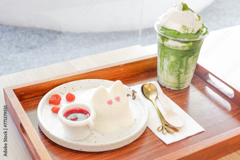 Matcha cream latte and Rabbit pudding at cafe in seoul korea,popular ...
