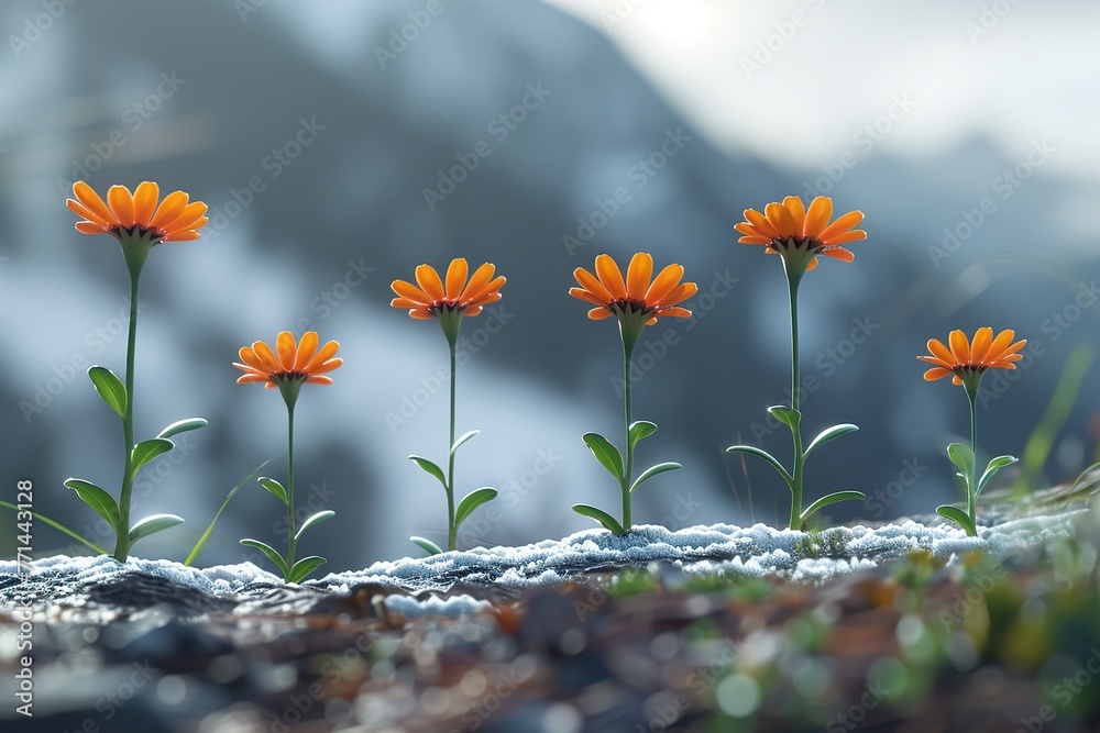 Set of orange marigold flowers on white. Stages of flower blooming ...