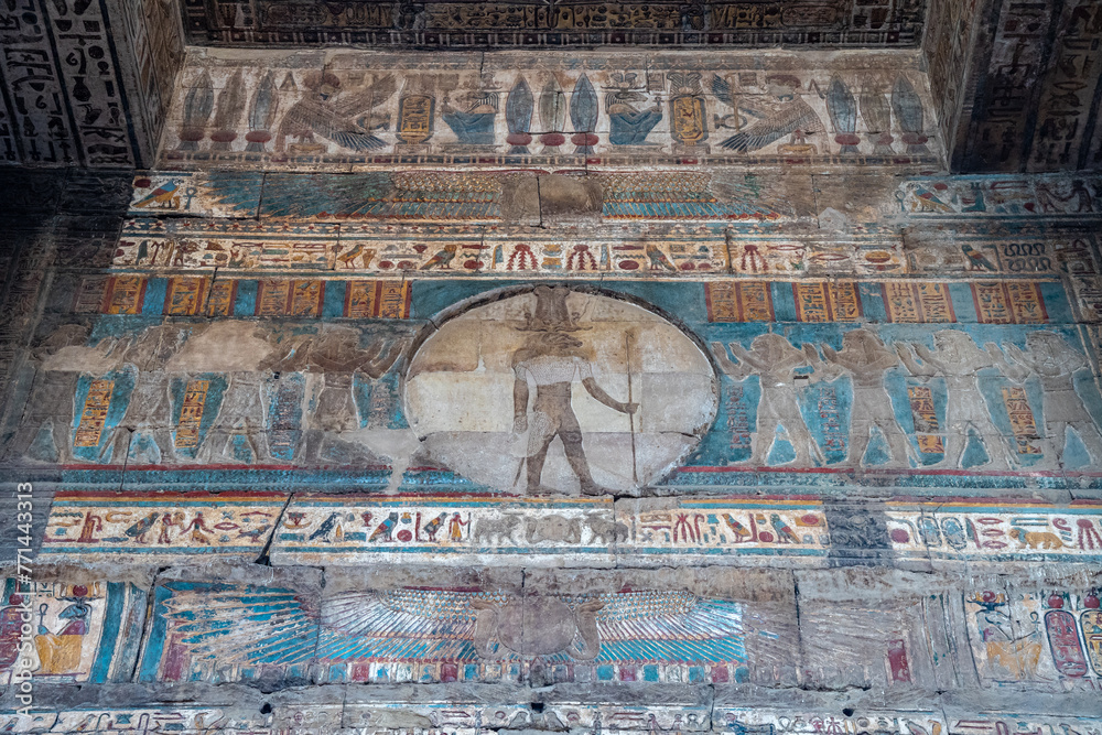 Incredible frescoes of the Temple of Esna, Temple of Khnum, colored ...