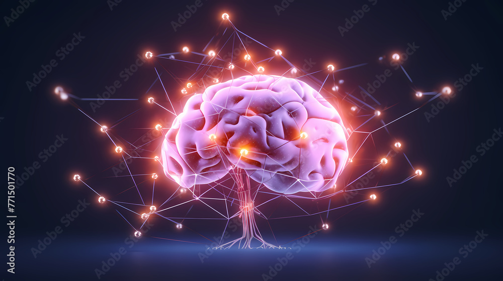 3D Human Brain With Connection Dots And Plexus Lines. Artificial ...