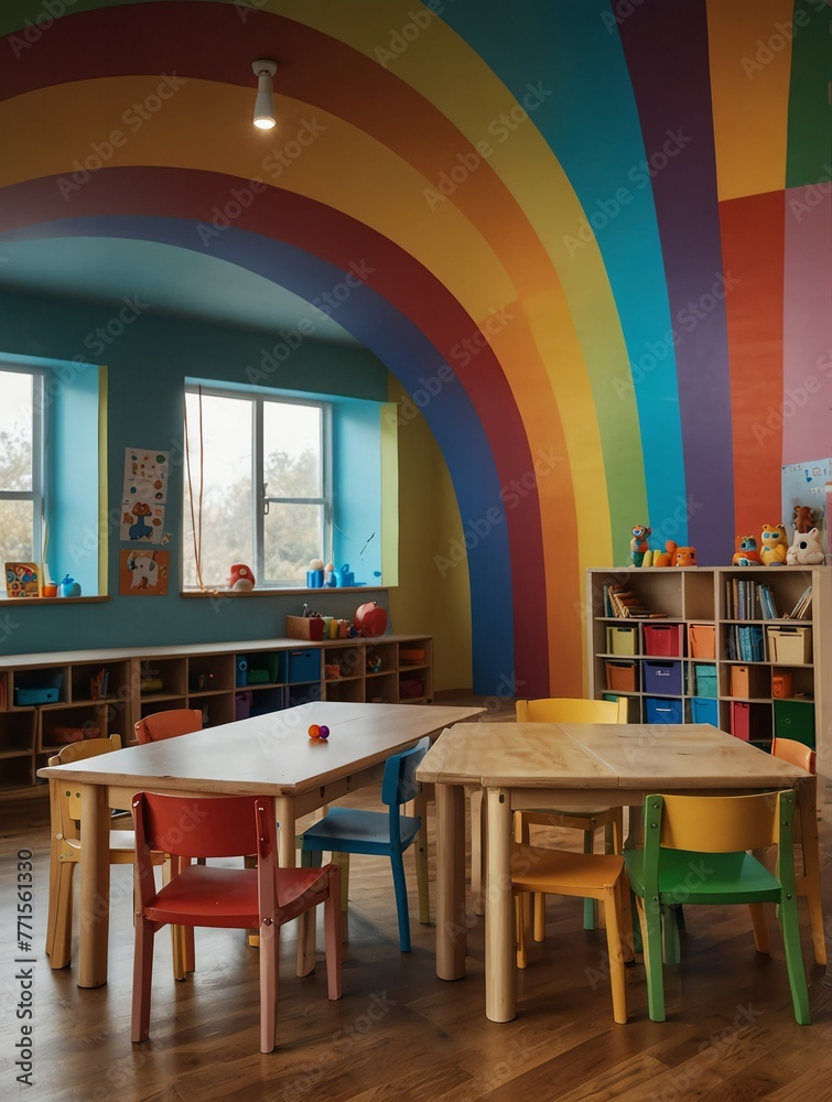 Rainbow theme kindergarten preschool classroom school daycare center ...