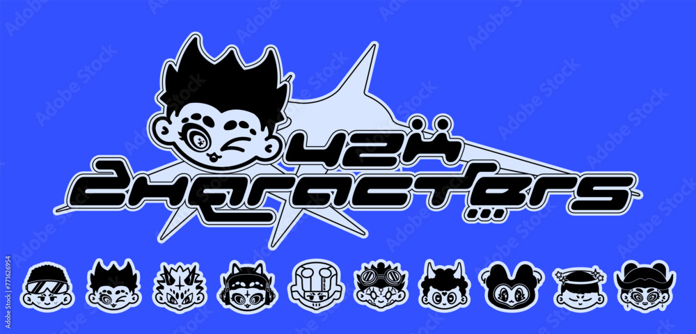 Cartoon Y2K face characters. Cyber mascot faces, retro futuristic ...