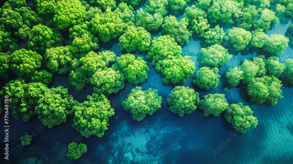 Carbon capture concept. Natural carbon sinks. Mangrove trees capture ...