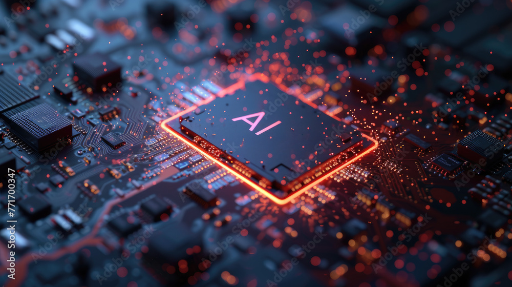 Hot AI processor on computer circuit board, main chip of artificial ...