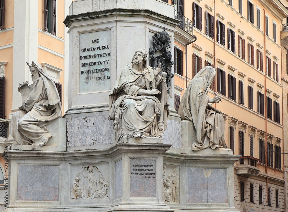Column of the Immaculate Conception Base with Statues at Piazza ...
