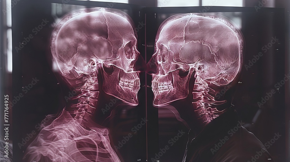 Ilustração Radiograph of a human skull in profile view. X-ray image ...