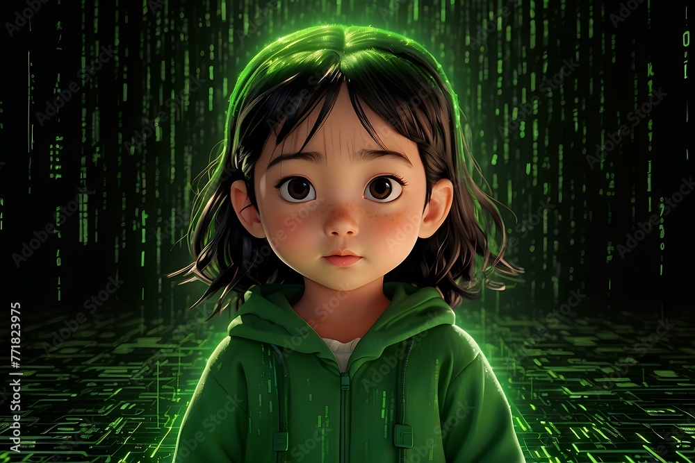 Curiosity in the Code A digital painting of a young child with wide ...