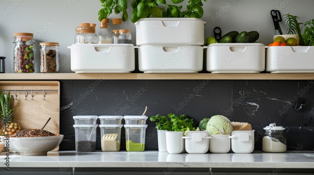 An image showcasing a modern, zero-waste kitchen setup with bulk bins ...