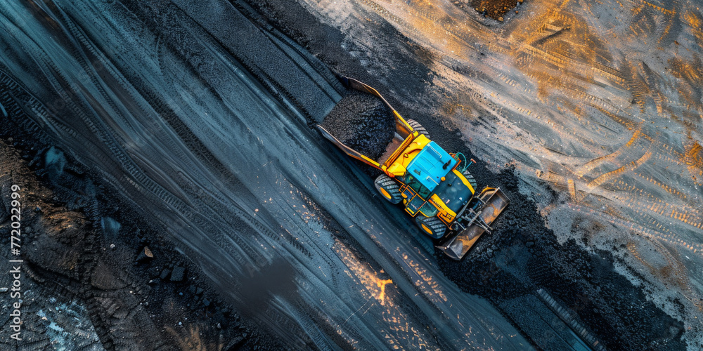 aerial view of the asphalt paver on asphalt road,Construction site is ...