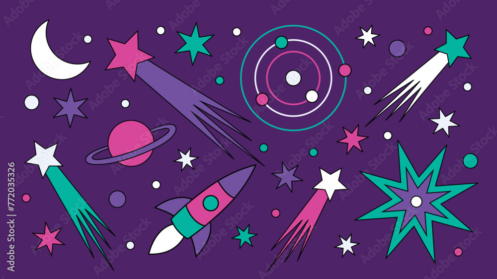 Adobe IllustrSpace poster. Set of abstract isolated objects: planets ...