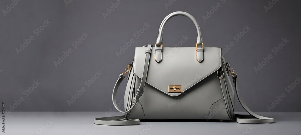 Beautiful trendy smooth youth women's handbag in gray color on a studio ...