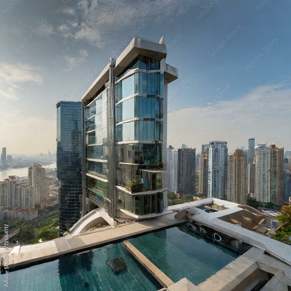 country.a luxurious high-rise condominium complex with sleek glass ...