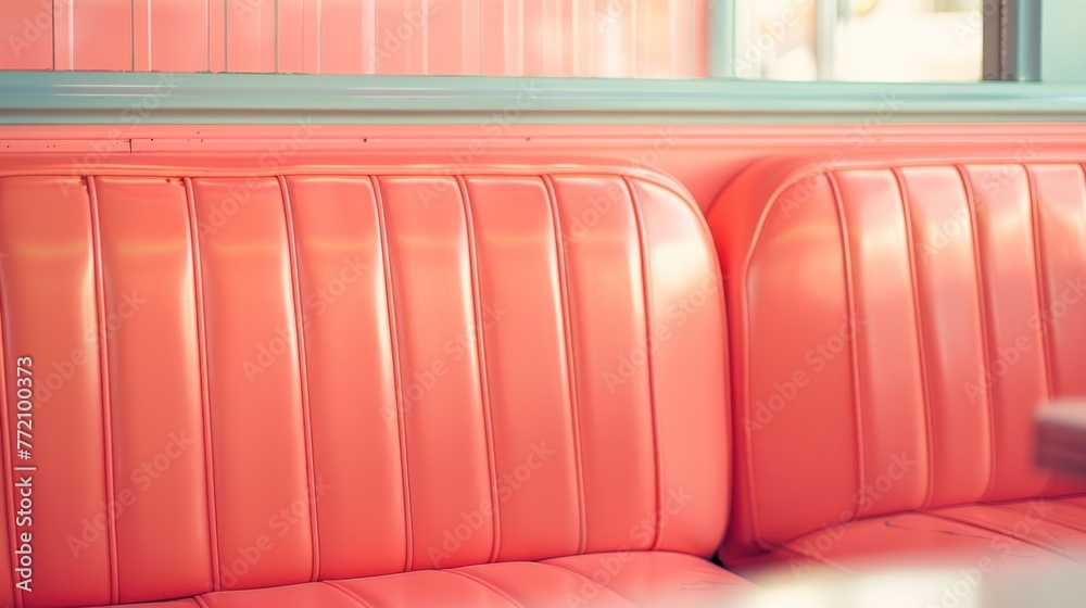 Vintage red diner booths with retro design in a nostalgic, pastel ...