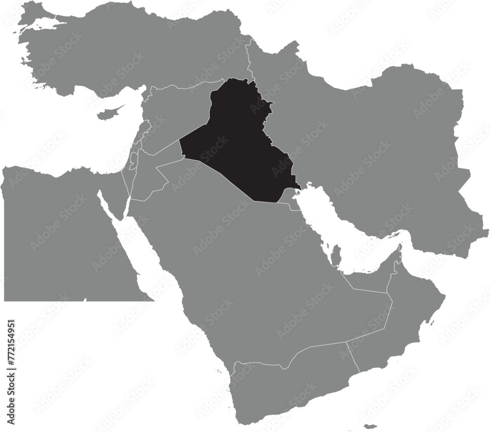 Black detailed blank political map of IRAQ with white national country ...