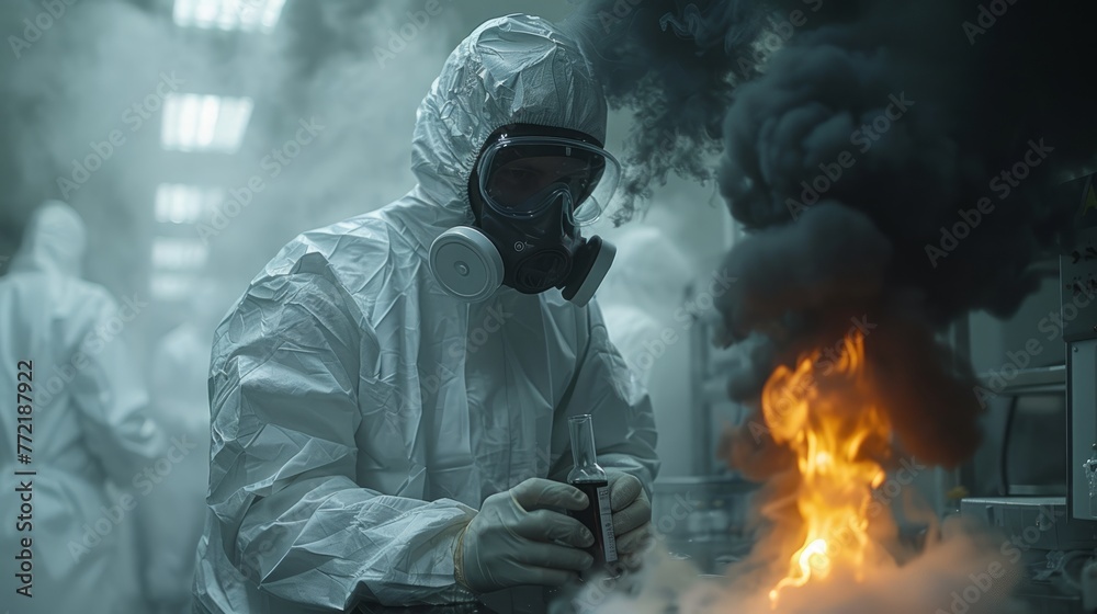 A close-up shot of a chemical laboratory experiment showing the ...