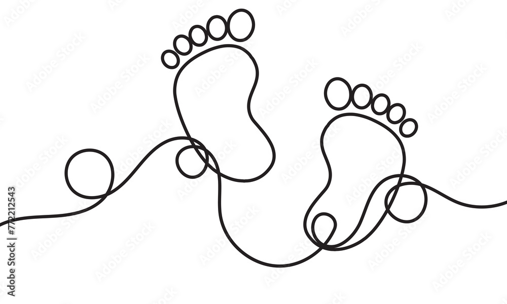 Little kids feet. Tiny foots. One single line drawing of feet ...