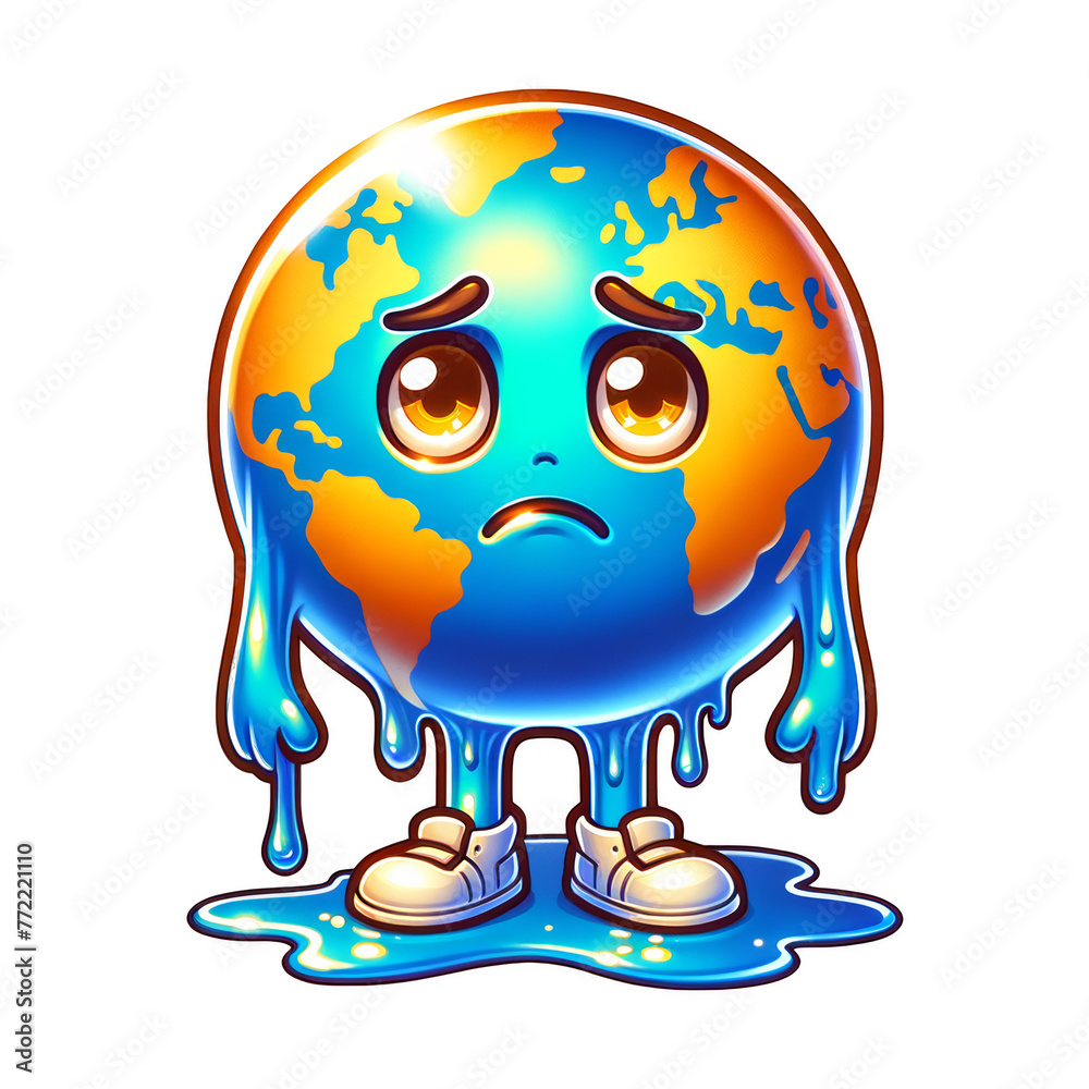 Cartoon illustration of Planet Earth melting. 3D mascot character ...