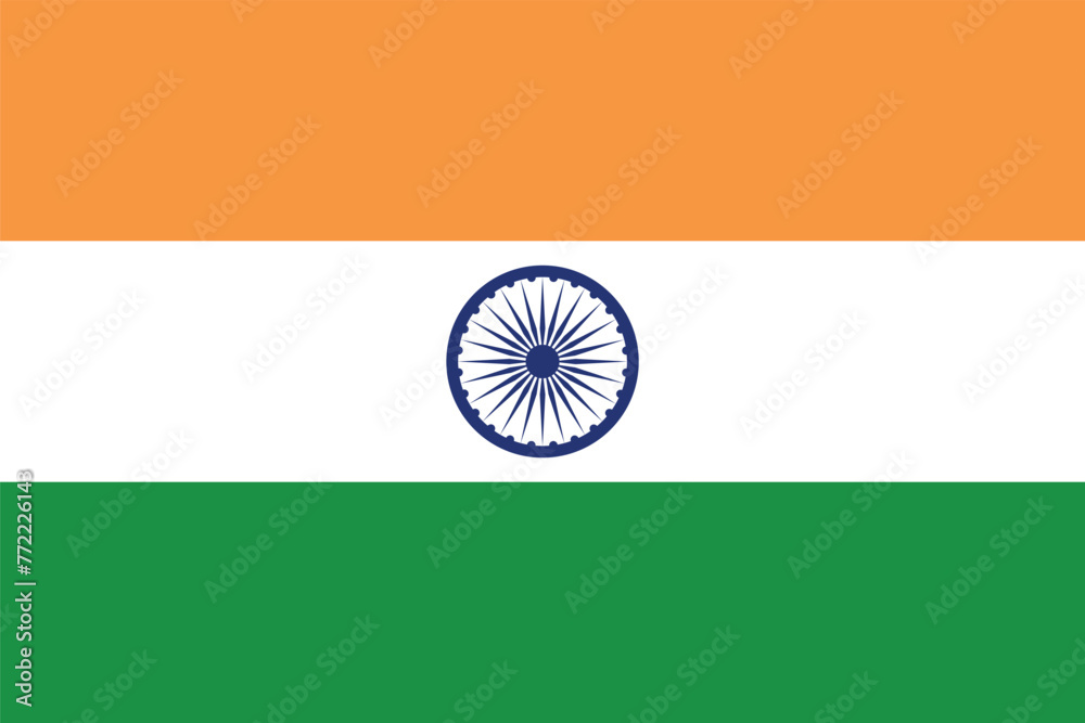 Flag of India. Indian tricolor flag with a wheel in the center. State ...
