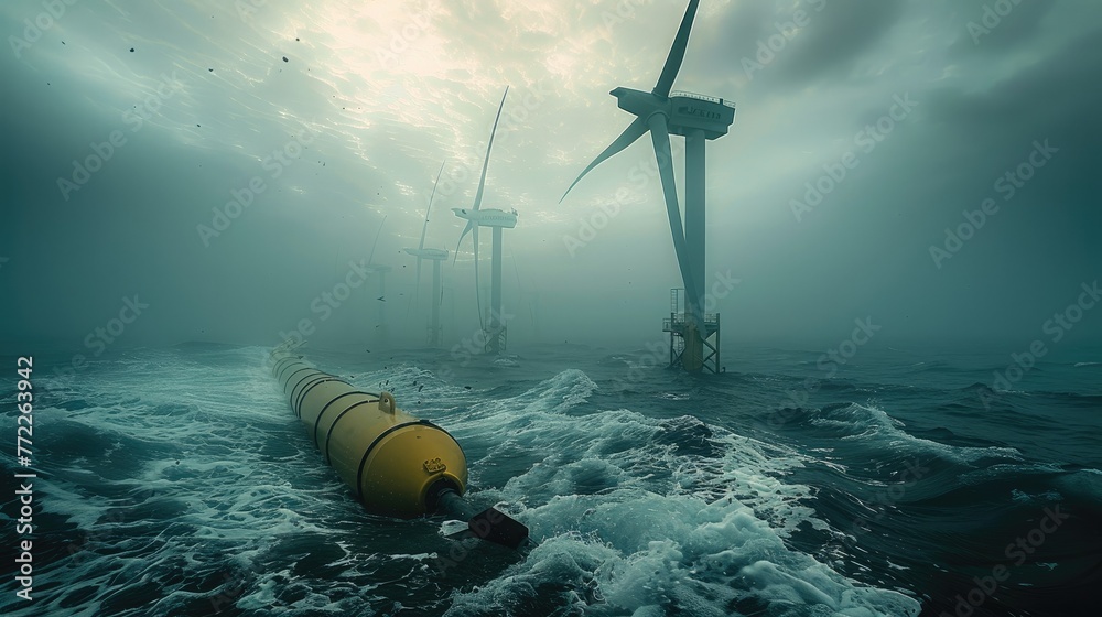 Checks the lower part of an offshore wind farm. underwater. Generative ...