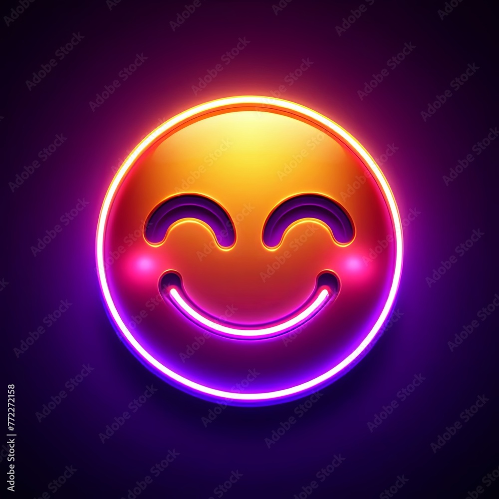 Neon cyberpunk cheerful emoji – Modern cheerful emoticon for social ...
