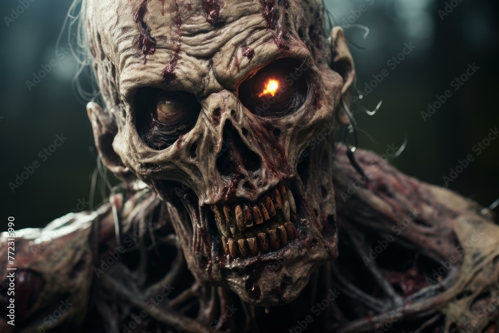 Ghastly Scary evil face grimace zombie. Fear male indoor costume person ...
