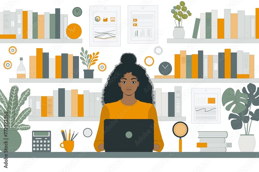 Female accountant, woman working as a bookkeeper business flat cartoon ...
