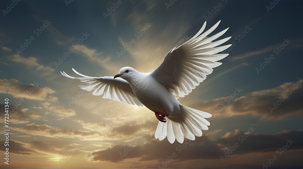 beautiful peace white dove flying to get released out of a chain ...