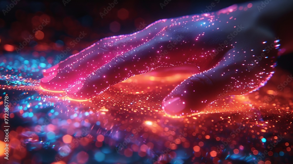 Here is a digital illustration of hand gestures in digital futuristic ...