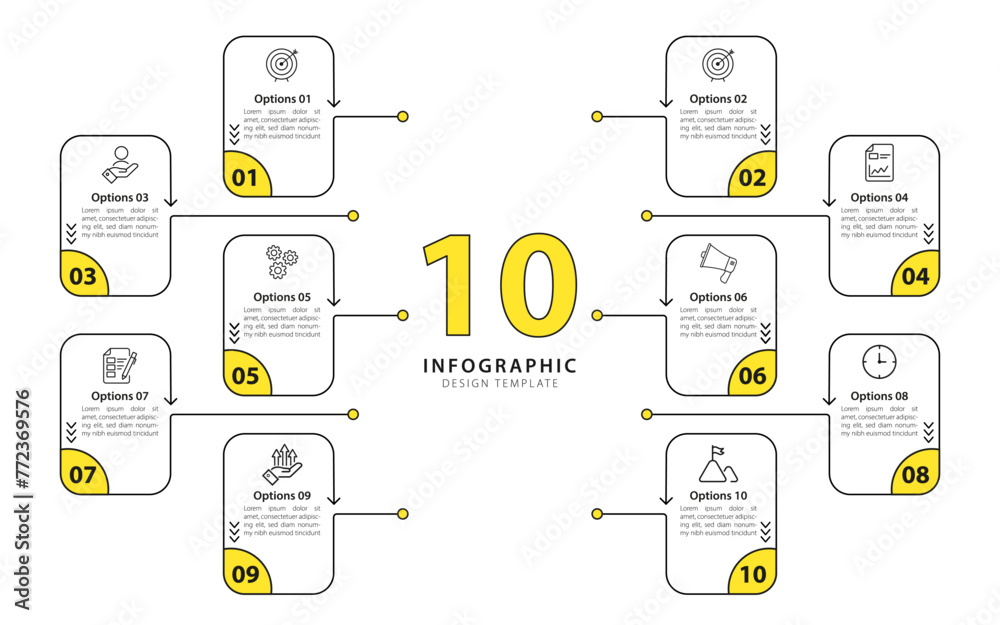 Timeline infographic template. 10 Step timeline journey, calendar Flat ...