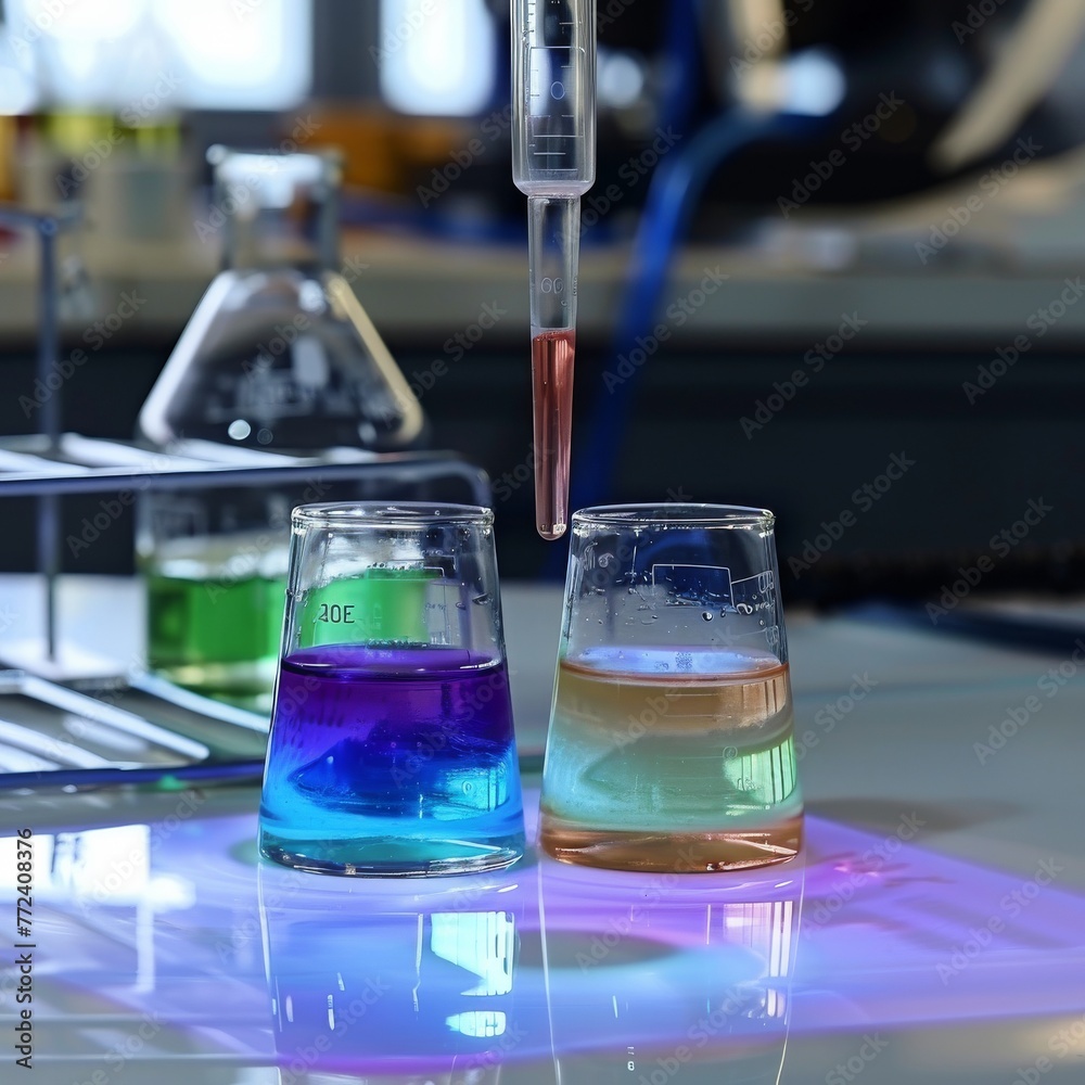 pH indicator changing colors amidst a titration experiment, a visual ...