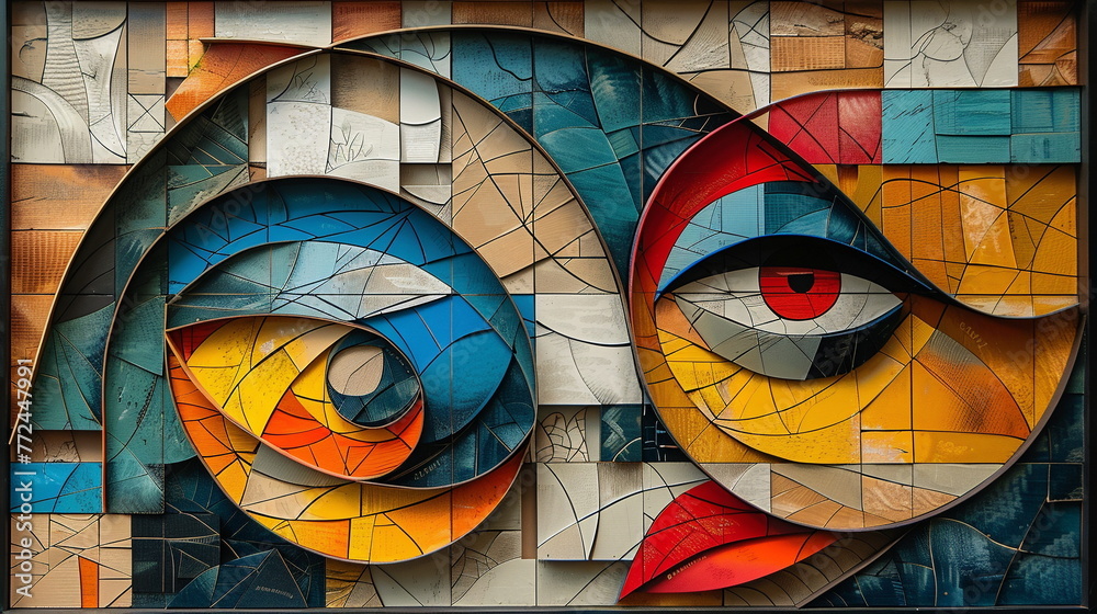 Geometric Square Collage Painting artwork of a abstract face, simple ...