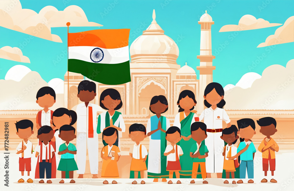 Creative flat vector illustration of Indian students and faculty ...