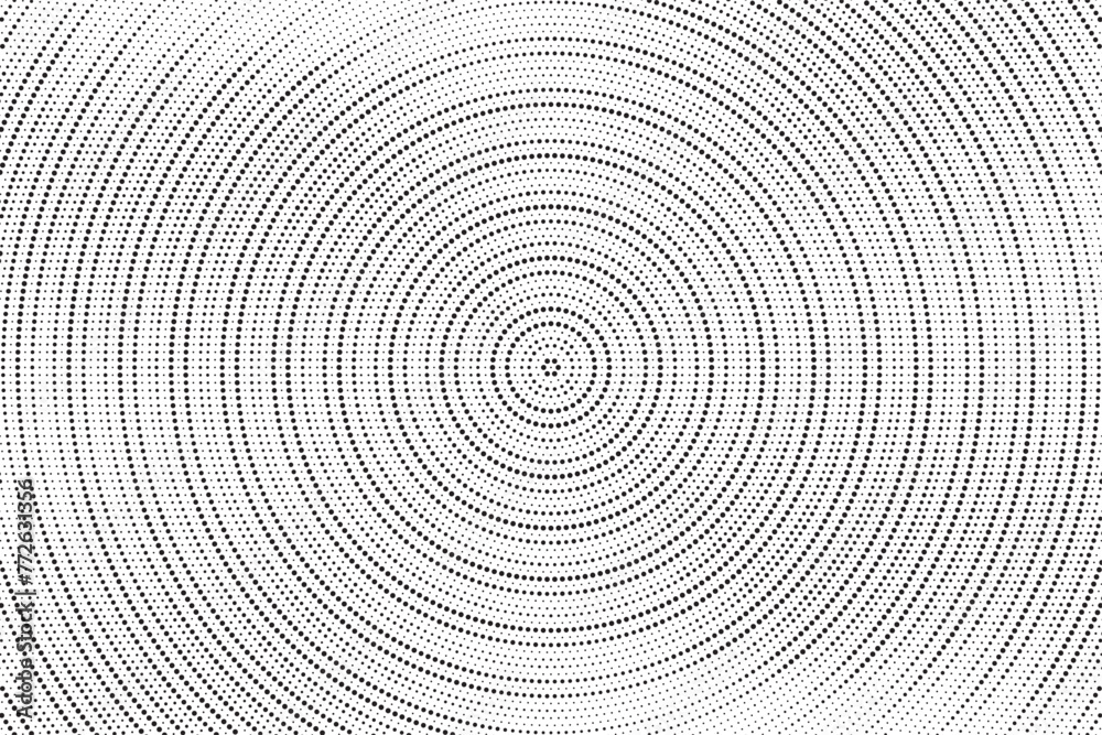 Radial halftone gradient background. Dotted concentric texture with ...