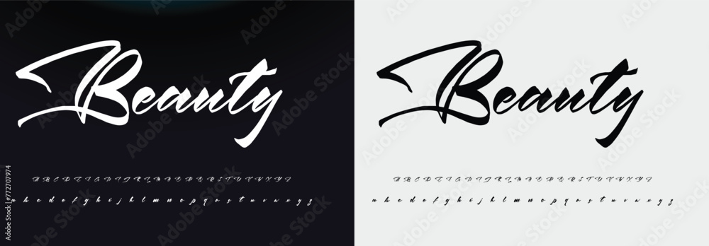Lettering signature font isolated on grey background. brus style ...